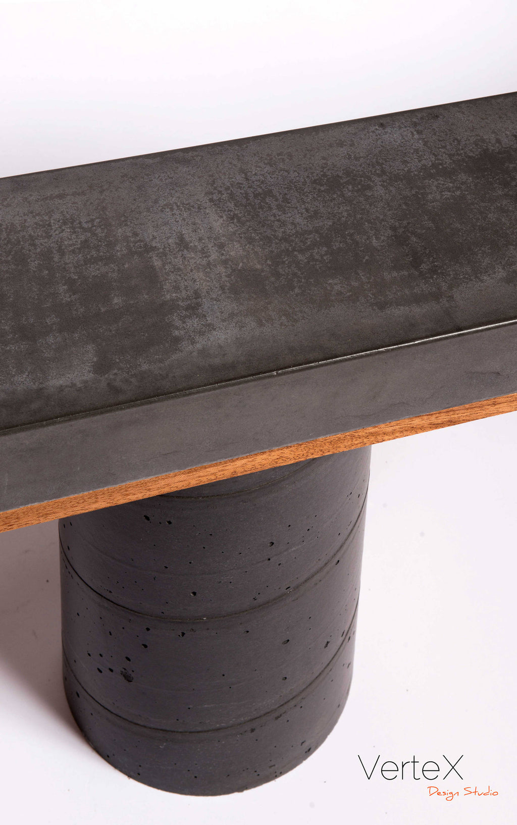 Minimal Black Concrete Column Bench - Narrow 76", Handmade, UHPC, Wate