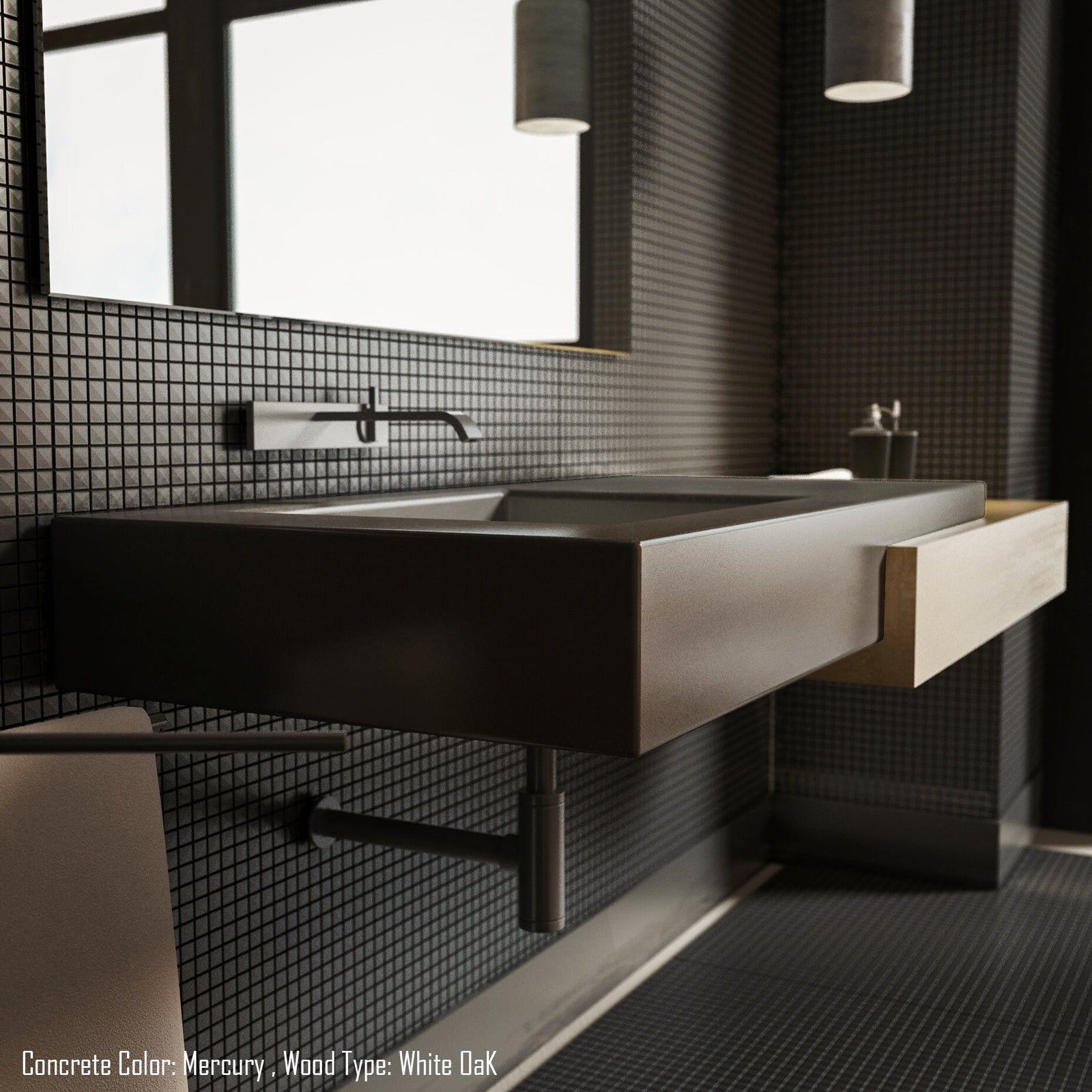 Floating Concrete Sink/Vanity, Handmade, Fiberglass Reinforced, Waterp